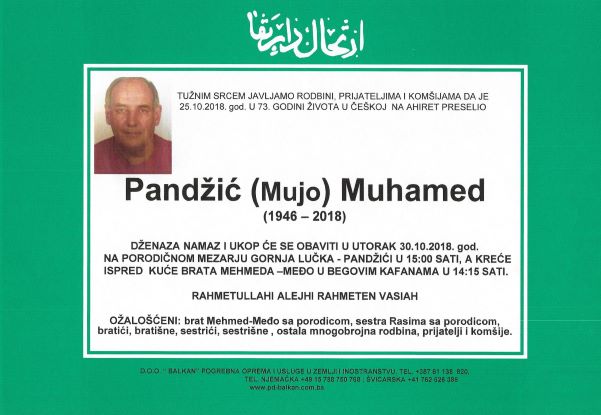 Na Ahiret preselio Pandžić (Mujo) Muhamed | Cazin.NET
