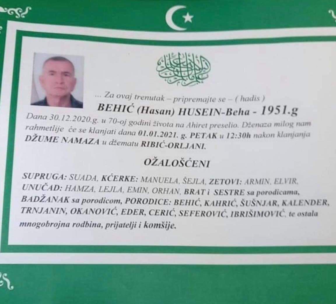 Na Ahiret preselio Behić (Hasan) Husein- Beha | Cazin.NET