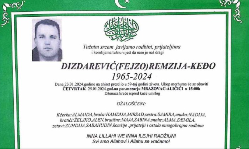 Na Ahiret preselio Dizdarević (Fejzo) Remzija-Keđo | Cazin.NET