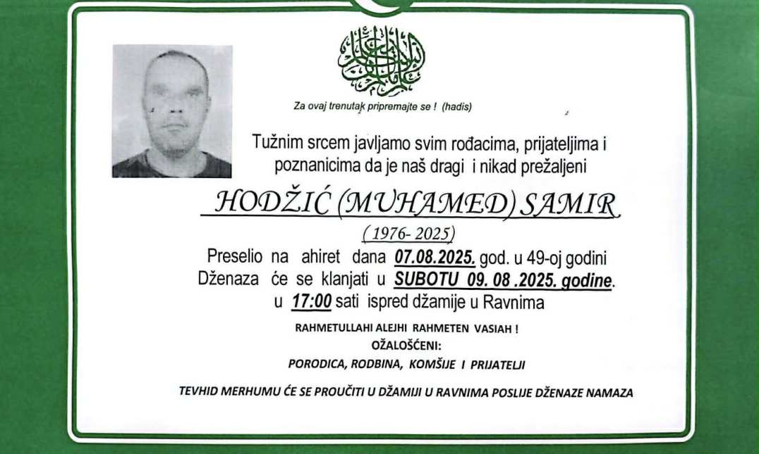 Na Ahiret preselio Hodžić (Muhamed) Samir | Cazin.NET