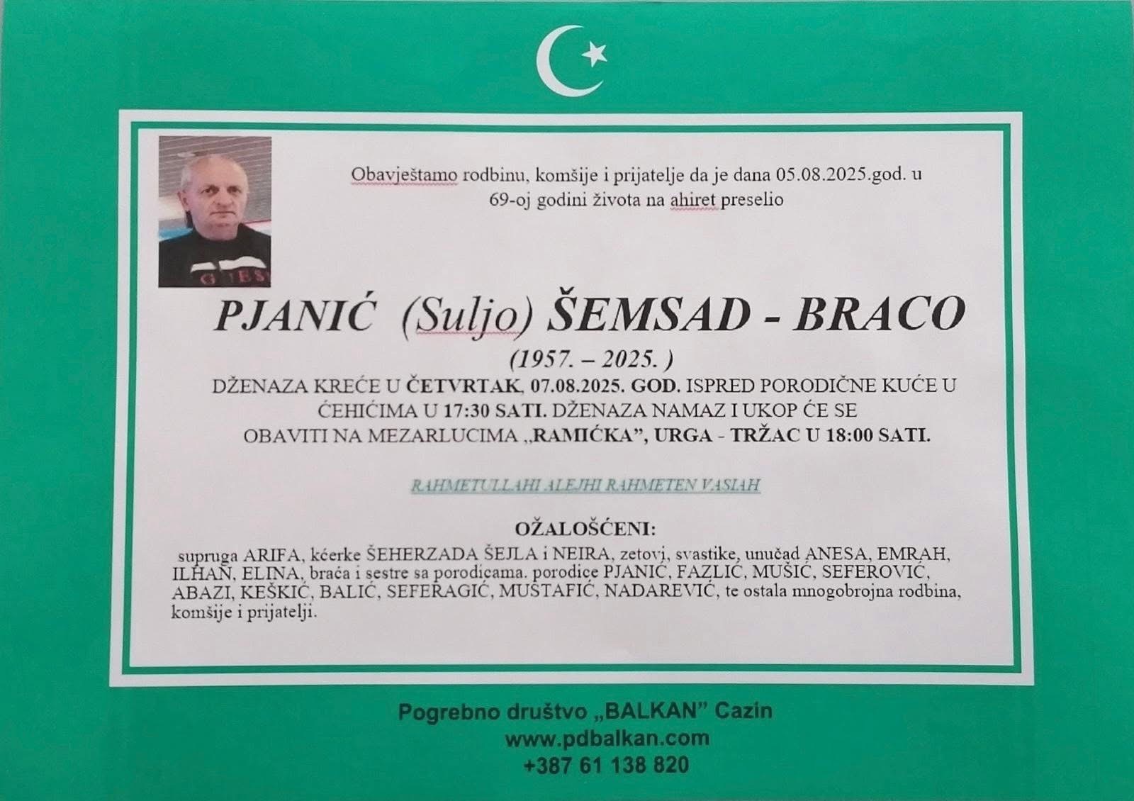 Na Ahiret preselio Pjanić (Suljo) Šemsad – Braco | Cazin.NET