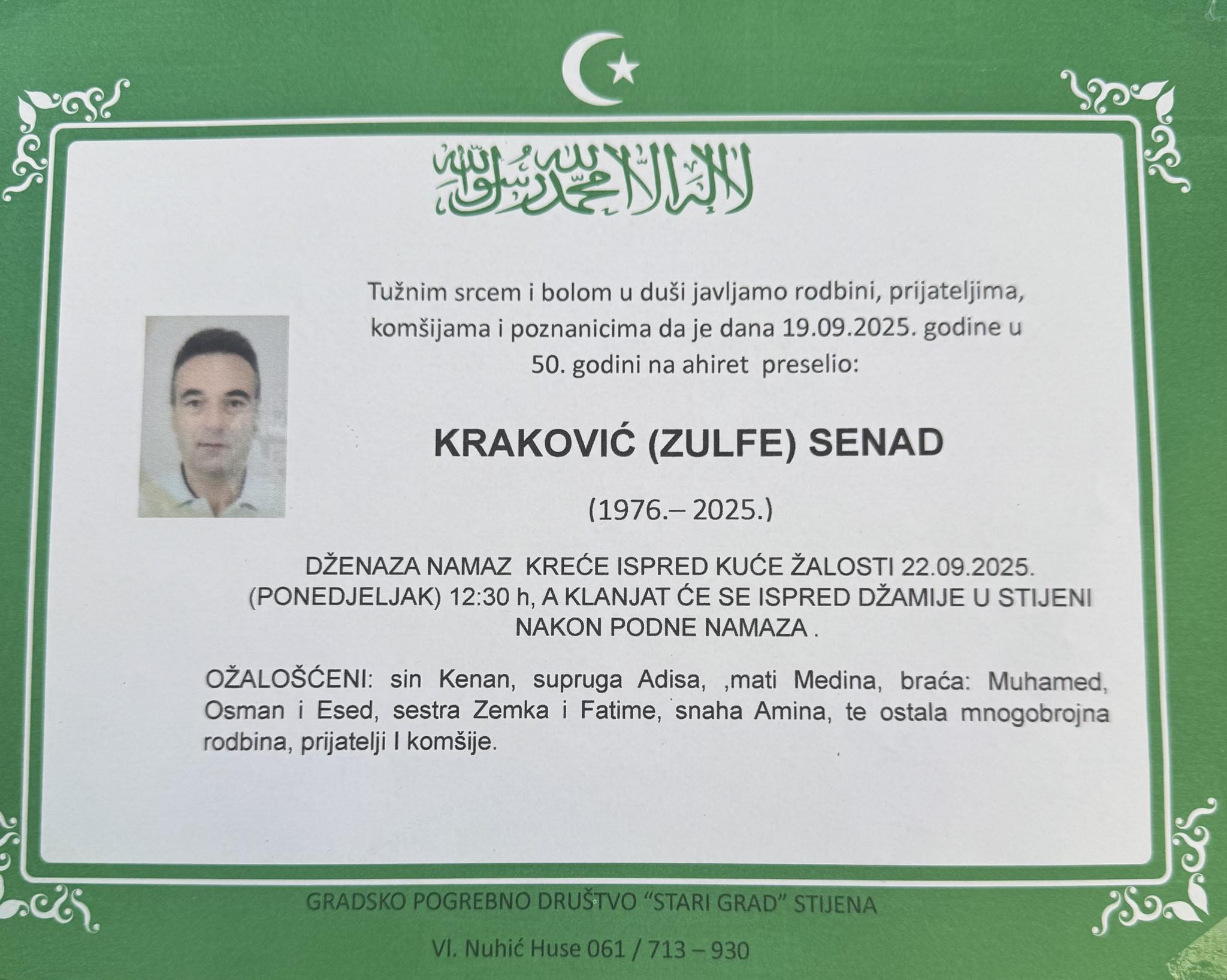 Na ahiret preselio KRAKOVIĆ (ZULFE) SENAD | Cazin.NET