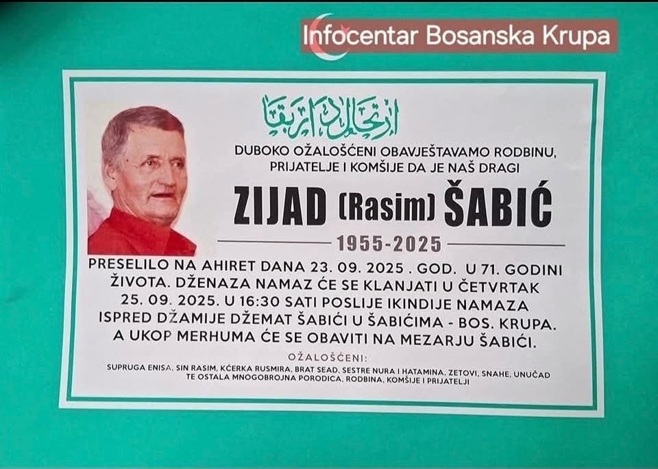 Na Ahiret preselio Zijad (Rasim) Šabić | Cazin.NET