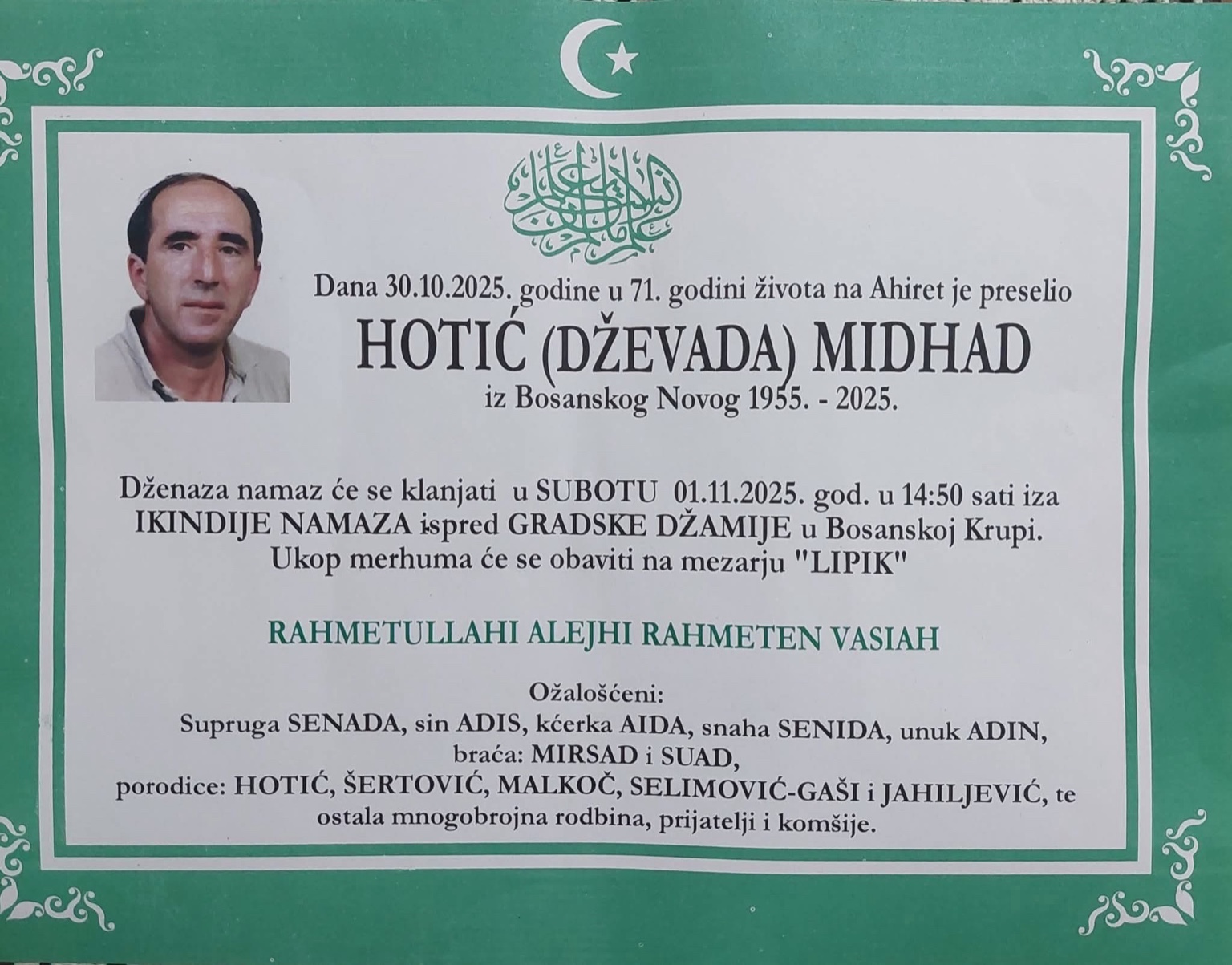 Na Ahiret preselio Hotić (Dževada) Midhad | Cazin.NET