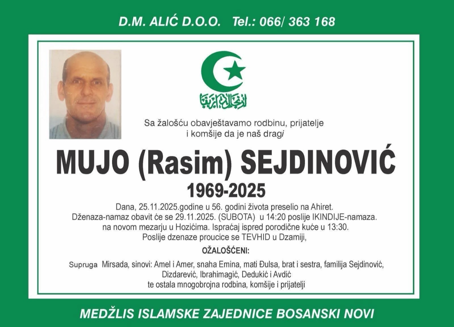 Na Ahiret preselio Mujo (Rasim) Sejdinović | Cazin.NET