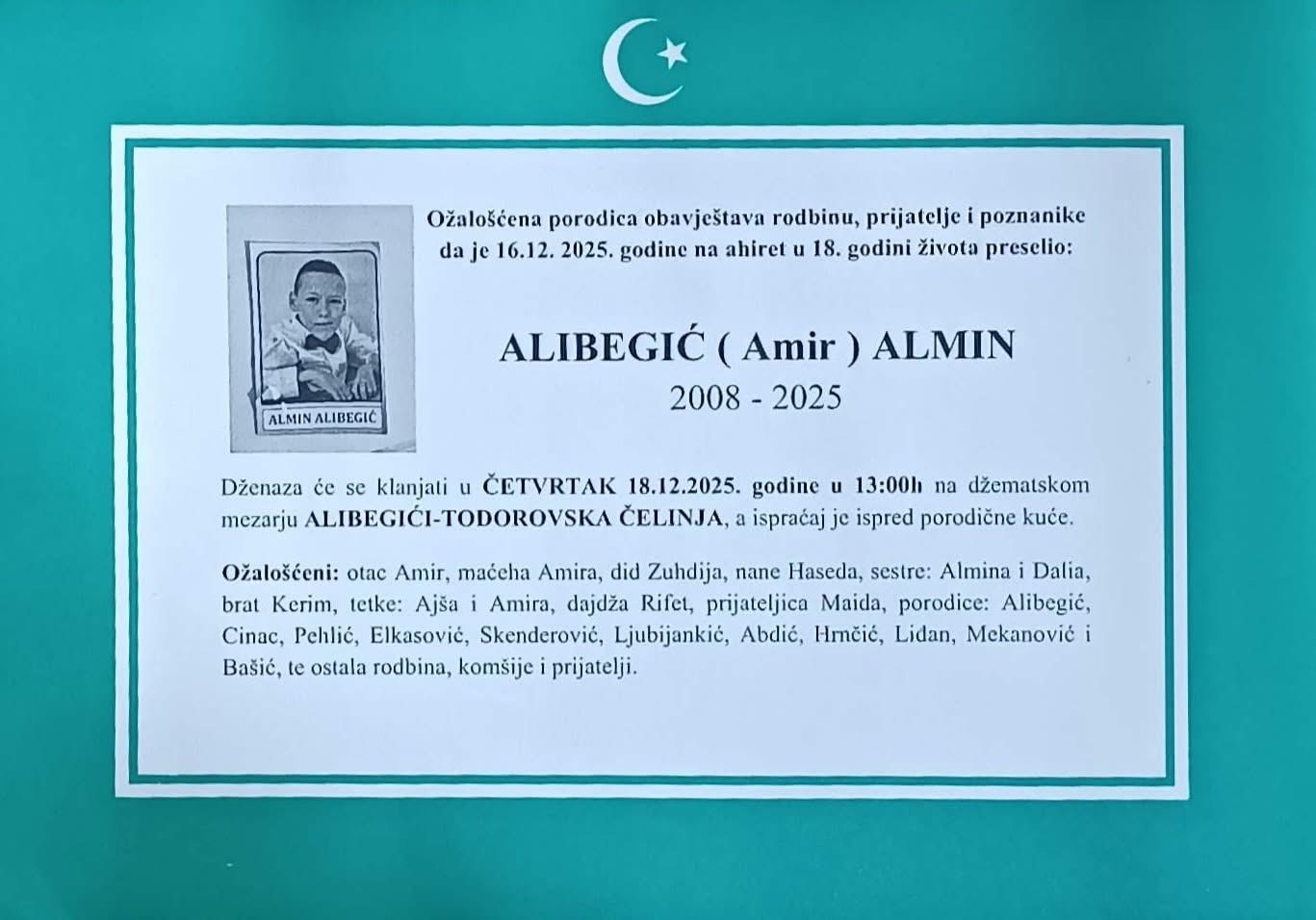 Na Ahiret preselio Alibegić (Amir) Almin | Cazin.NET