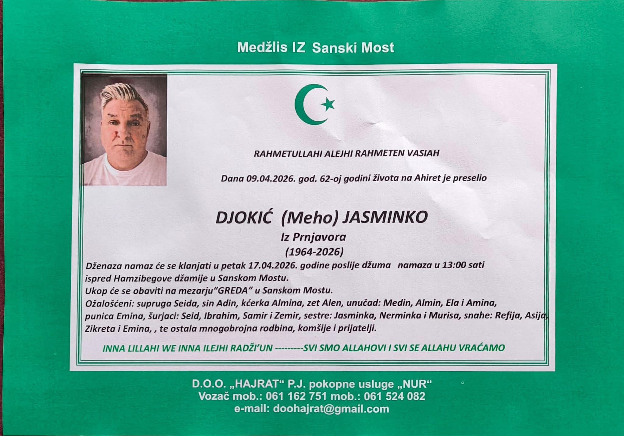 Na Ahiret preselio Djokić (Meho) Jasminko | Cazin.NET