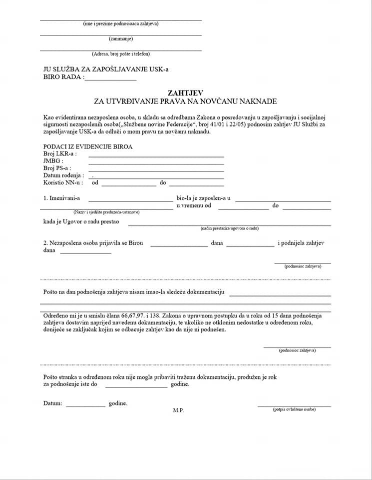 Rad sa strankama u prostorijama JU "Služba za zapošljavanje USK" Bihać ...