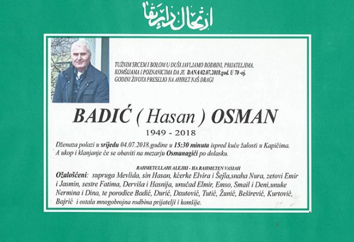 Na Ahiret preselio Badić (Hasan) Osman