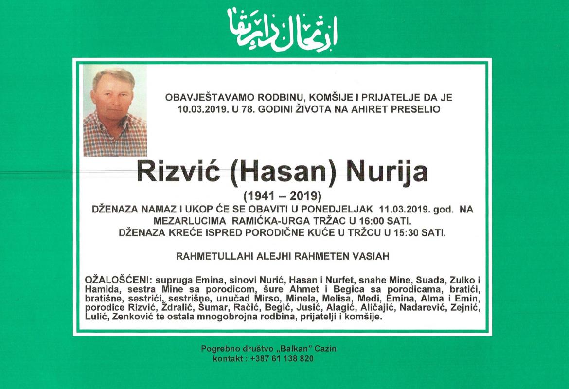 Na Ahiret preselio Rizvić (Hasan) Nurija