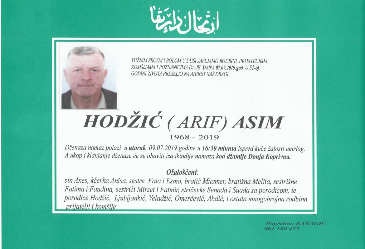Na Ahiret preselio Hodžić (Arif) Asim