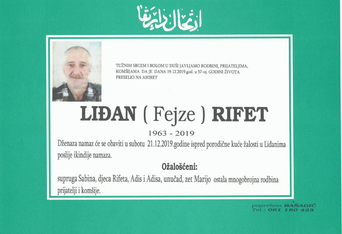 Na Ahiret preselio Liđan (Fejze) Rifet