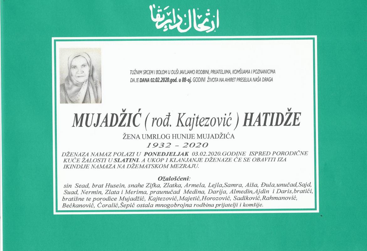 Na Ahiret preselila Mujadžić (rođ. Kajtezović) Hatidže