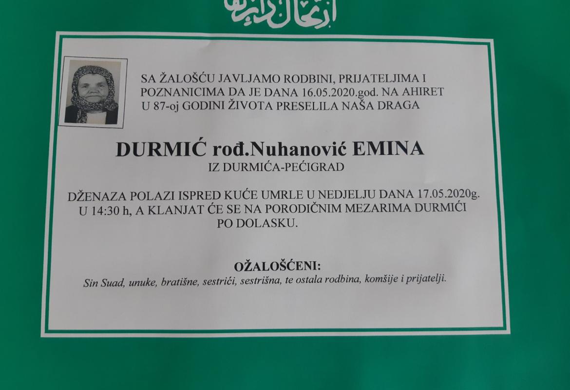 Na Ahiret preselila Durmić (Nuhanović) Emina