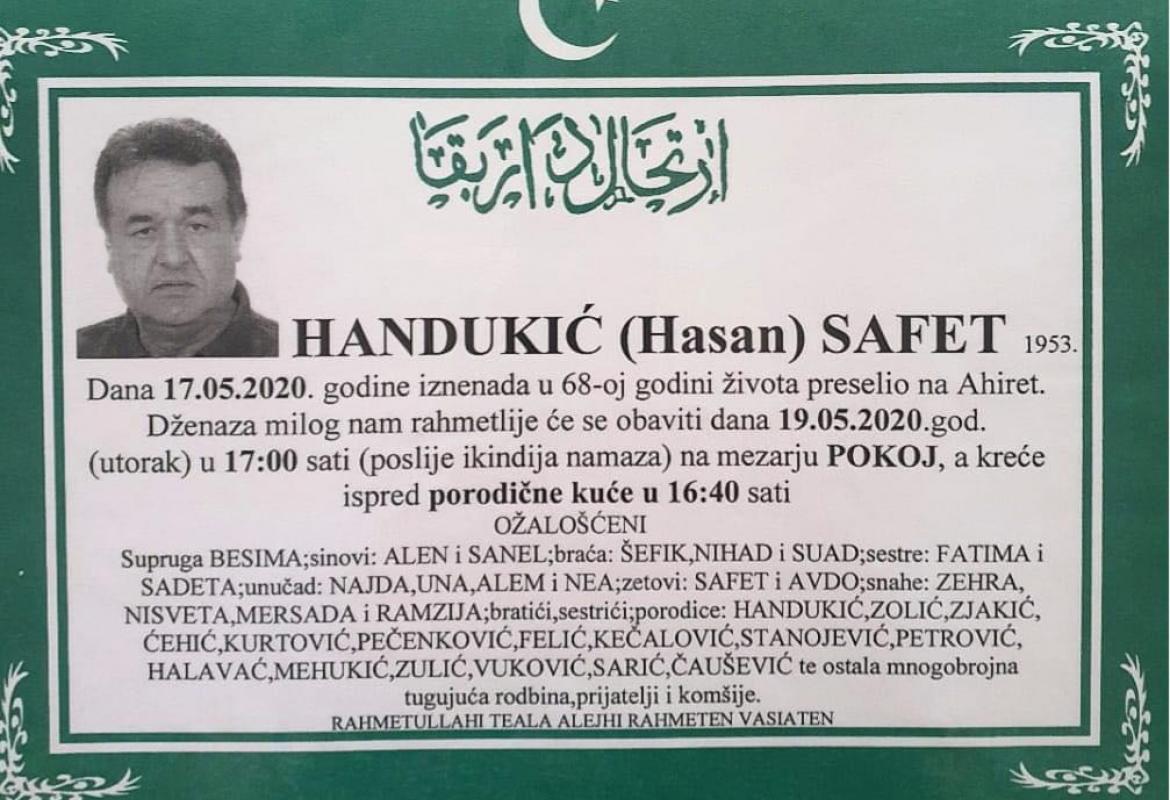 Na Ahiret preselio Handukić (Hasan) Safet