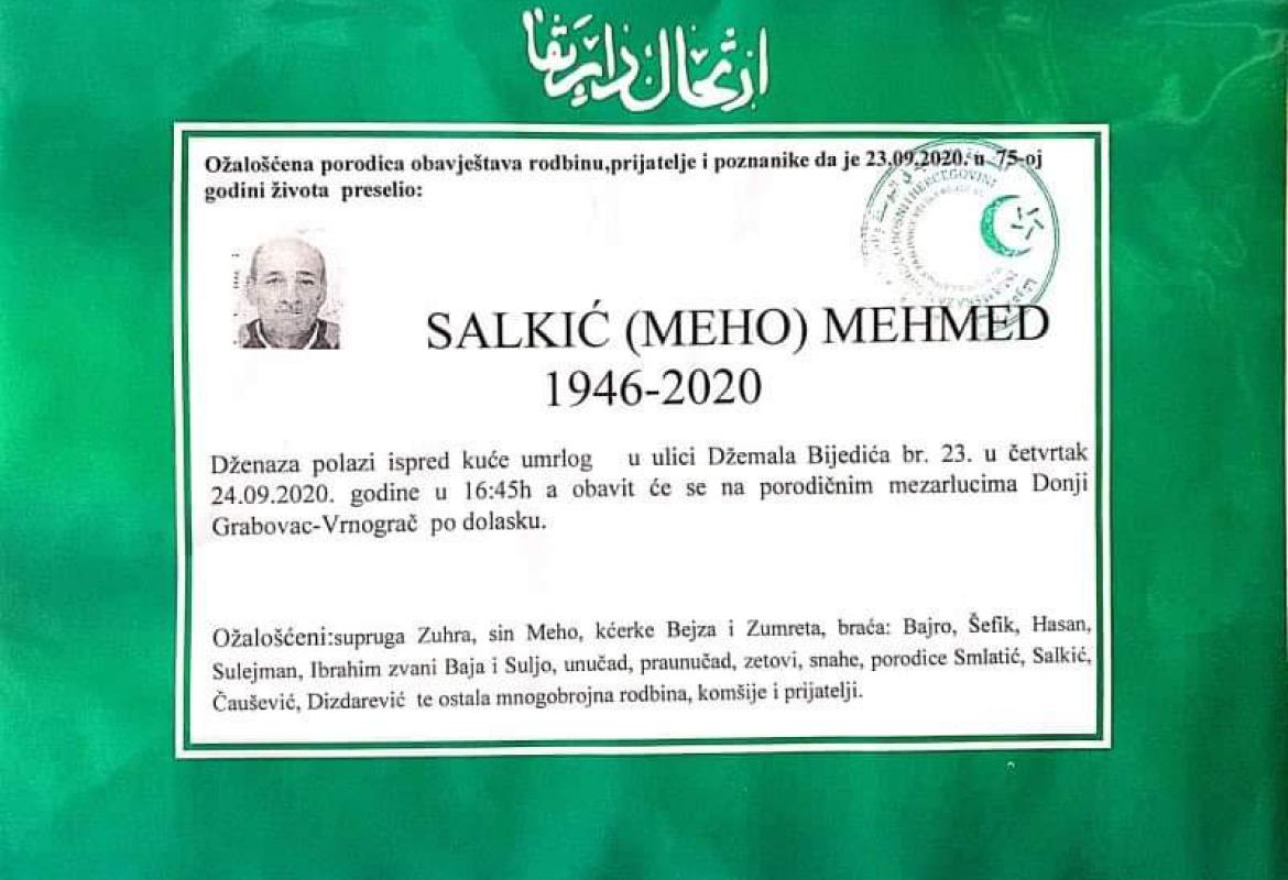 Na Ahiret preselio Salkić (Meho) Mehmed