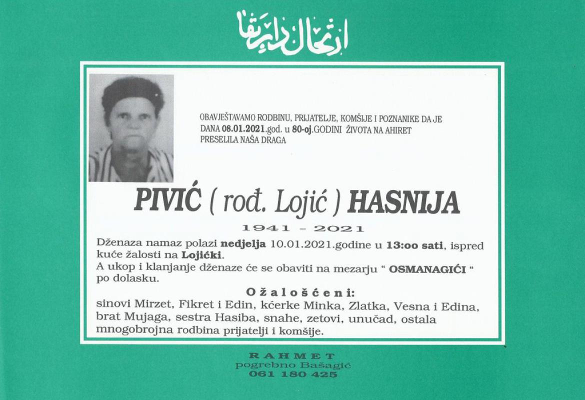 Na Ahiret preselila Pivić (rođ. Lojić) Hasnija