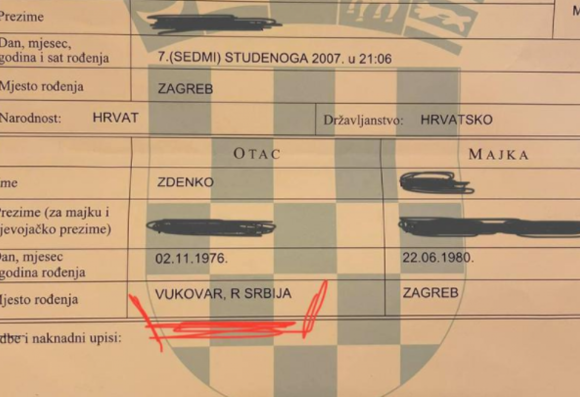 Bizarnost u Zagrebu: Izdali mu rodni list na kojem piše da je Vukovar u ...