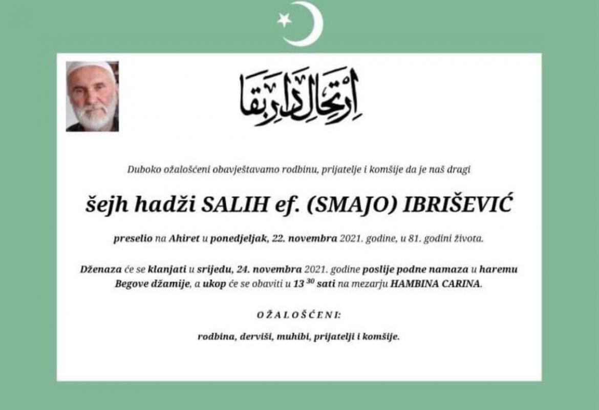 Na Ahiret preselio šejh hadži Salih ef. (Smajo) Ibrišević
