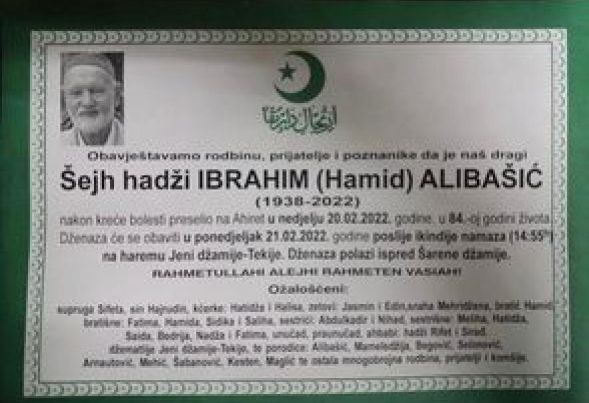 Na ahiret preselio Šejh hadži Ibrahim (Hamid) Alibašić