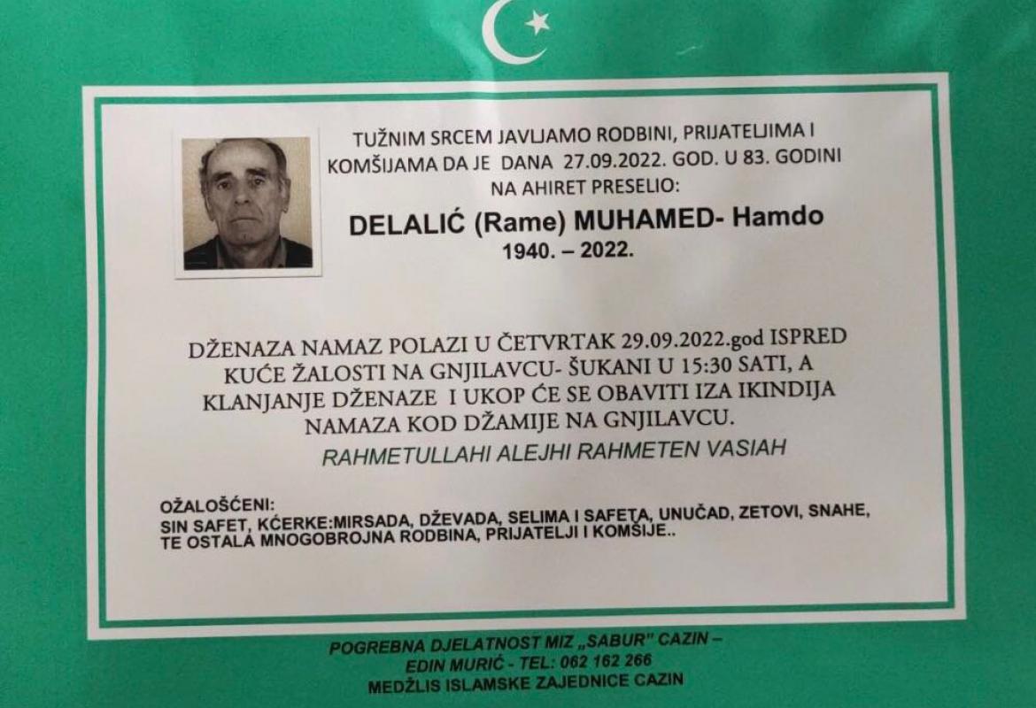 Na Ahiret preselio Delalić (Rame) Muhamed- Hamdo