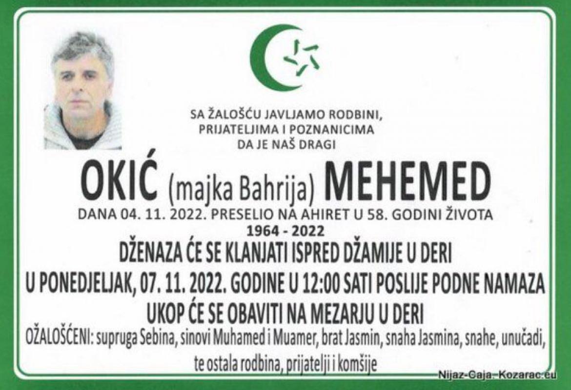 Na Ahiret preselio Okić (majka Bahrija) Mehmed