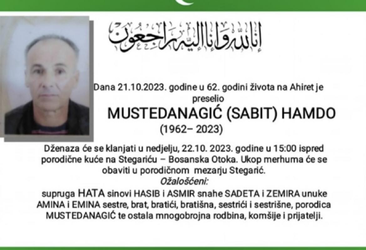 Na Ahiret preselio Mustedanagić (Sabit) Hamdo