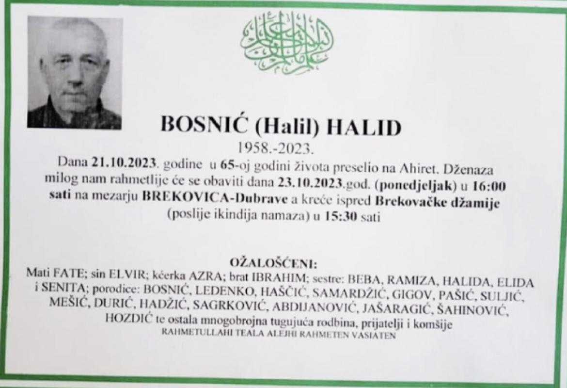 Na Ahiret preselio Bosnić (Halil) Halid