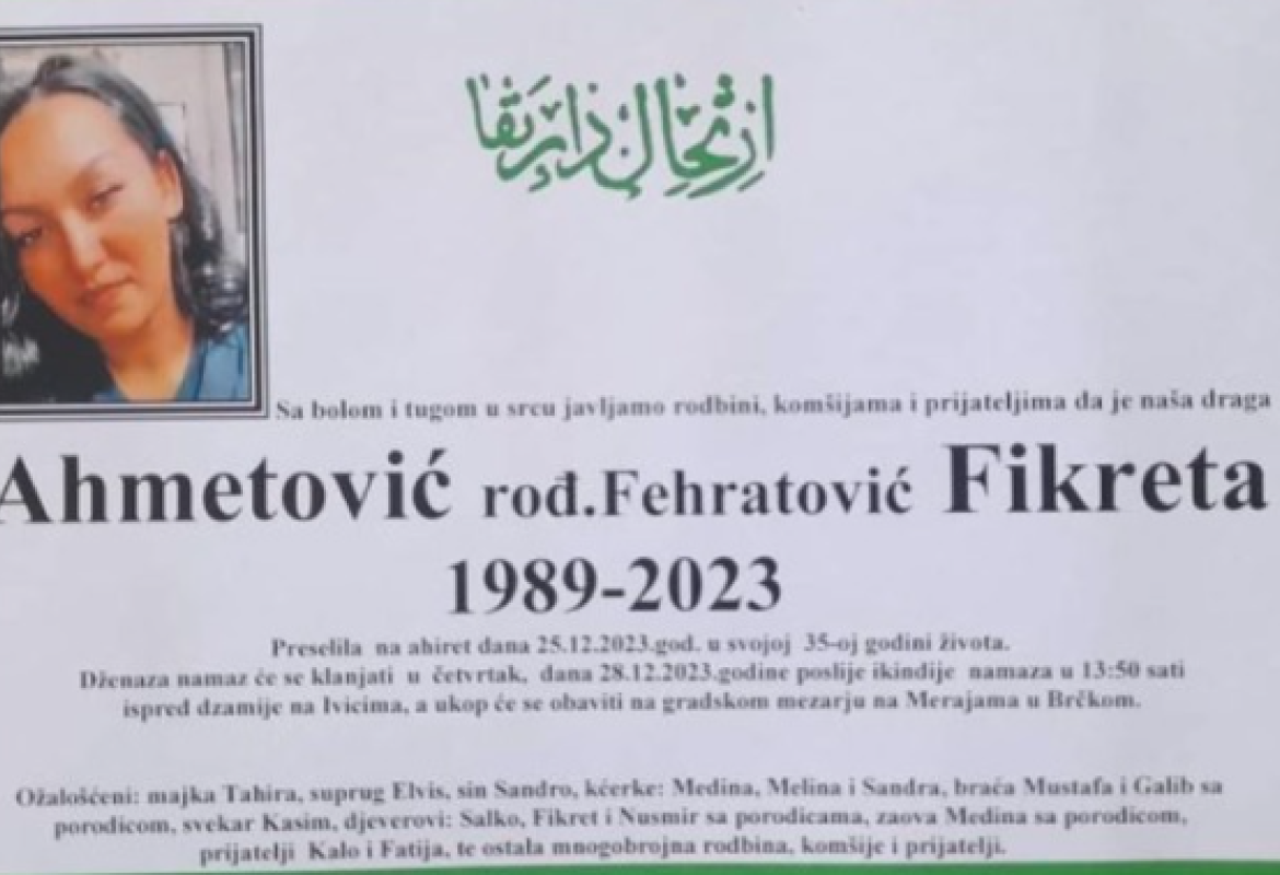 Na Ahiret preselila Ahmetović rođ. Fehratović Fikreta
