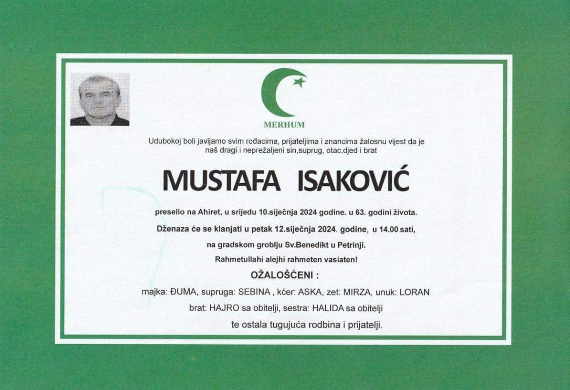 Na Ahiret preselio Mustafa Isaković
