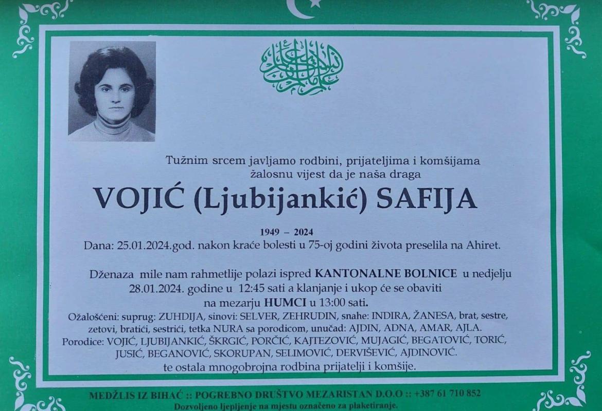 Na Ahiret preselila Vojić (Ljubijankić) Safija