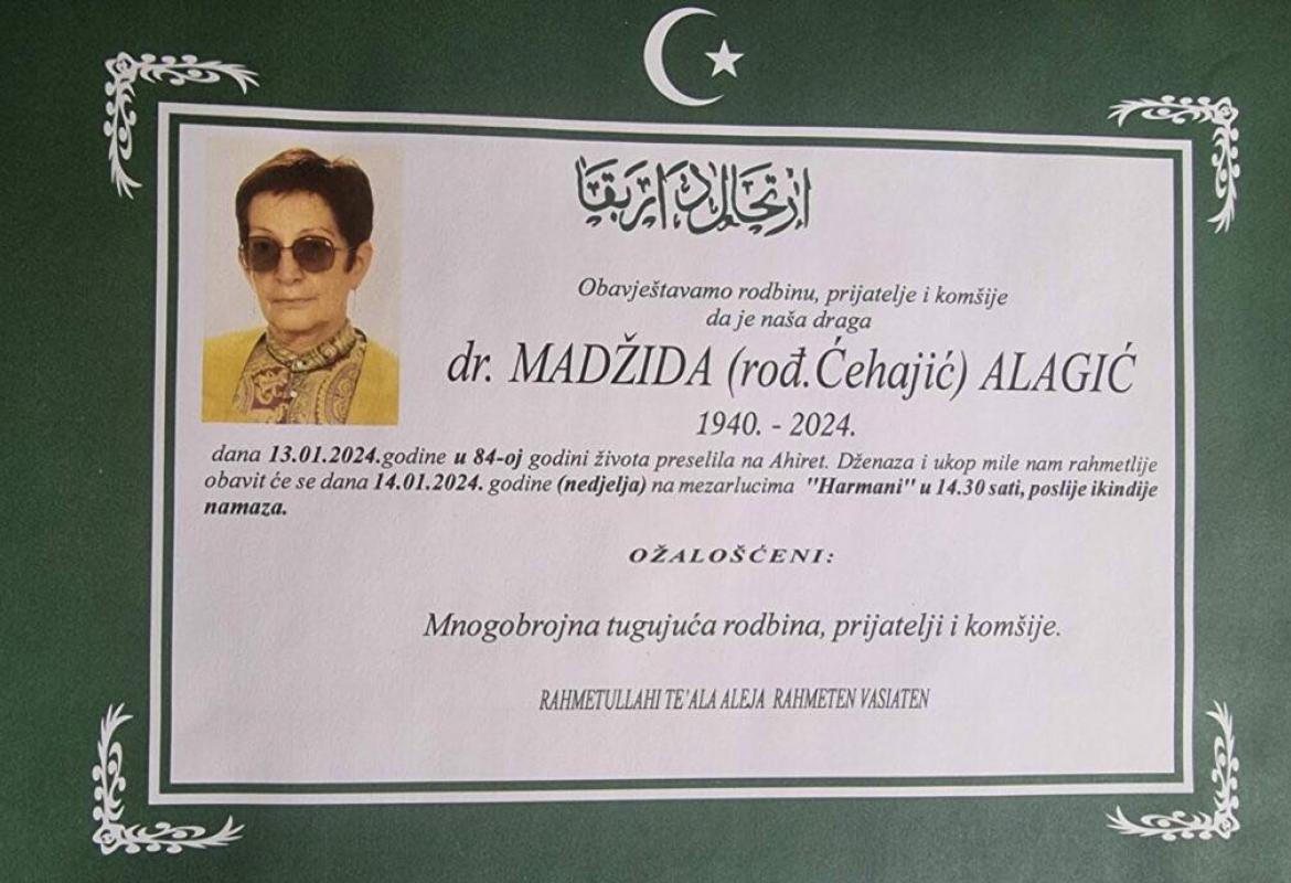 Na Ahiret preselila dr. Madžida (rođ. Ćehajić) Alagić
