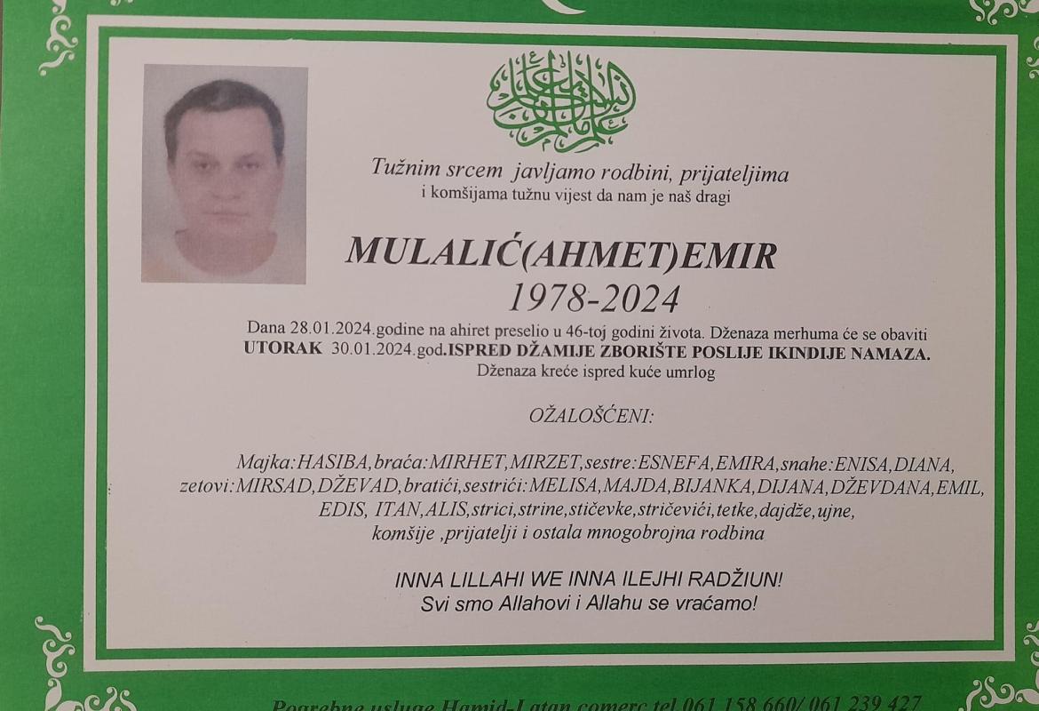 Na Ahiret preselio Mulalić (Ahmet) Emir