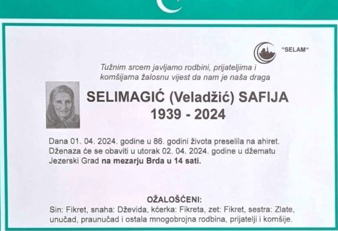 Na Ahiret preselila Selimagić (Veladžić) Safija