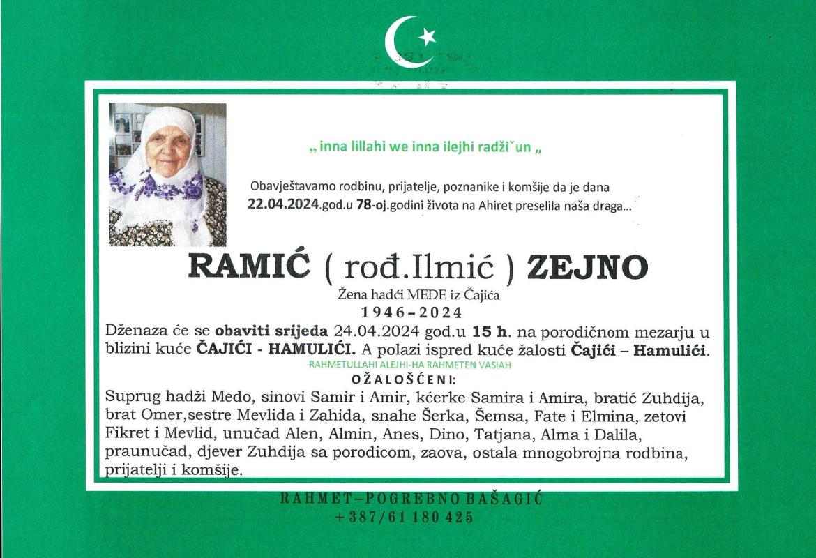 Na Ahiret preselila Ramić rođ. Ilmić Zejno