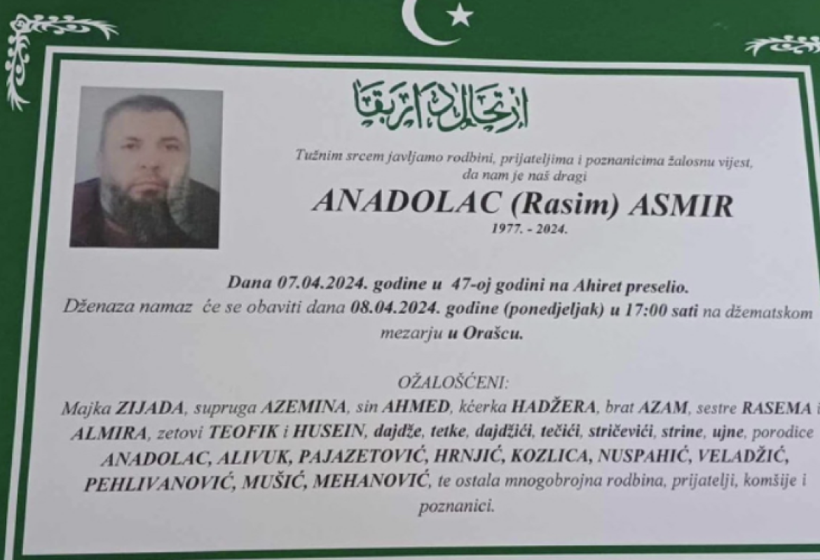 Na Ahiret preselio Anadolac (Rasim) Asmir