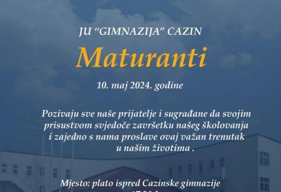 Večeras ispraćaj i defile maturanata JU "Gimnazija" Cazin