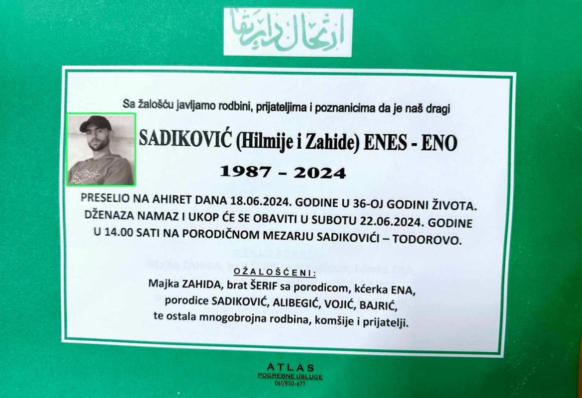 Na Ahiret preselio Sadiković (Hilmije i Zahide) Enes - Eno
