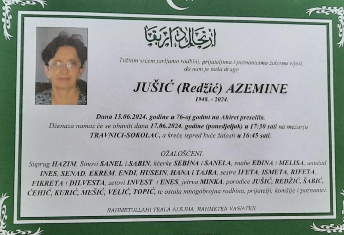 Na ahiret preselila Jušić Azemine