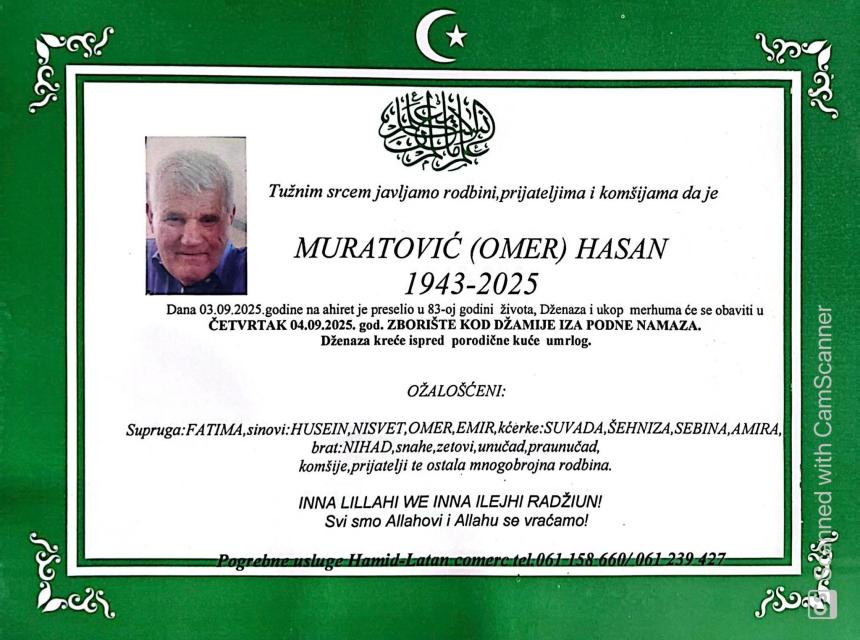 Na Ahiret preselio Muratović (Omer) Hasan | Cazin.NET