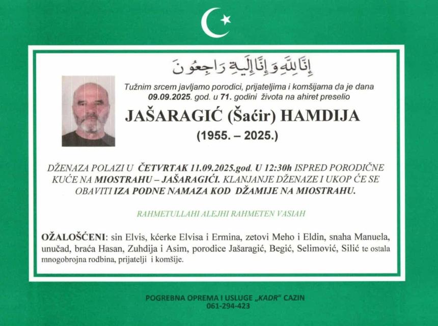 Na Ahiret preselio Jašaragić (Šaćir) Hamdija | Cazin.NET